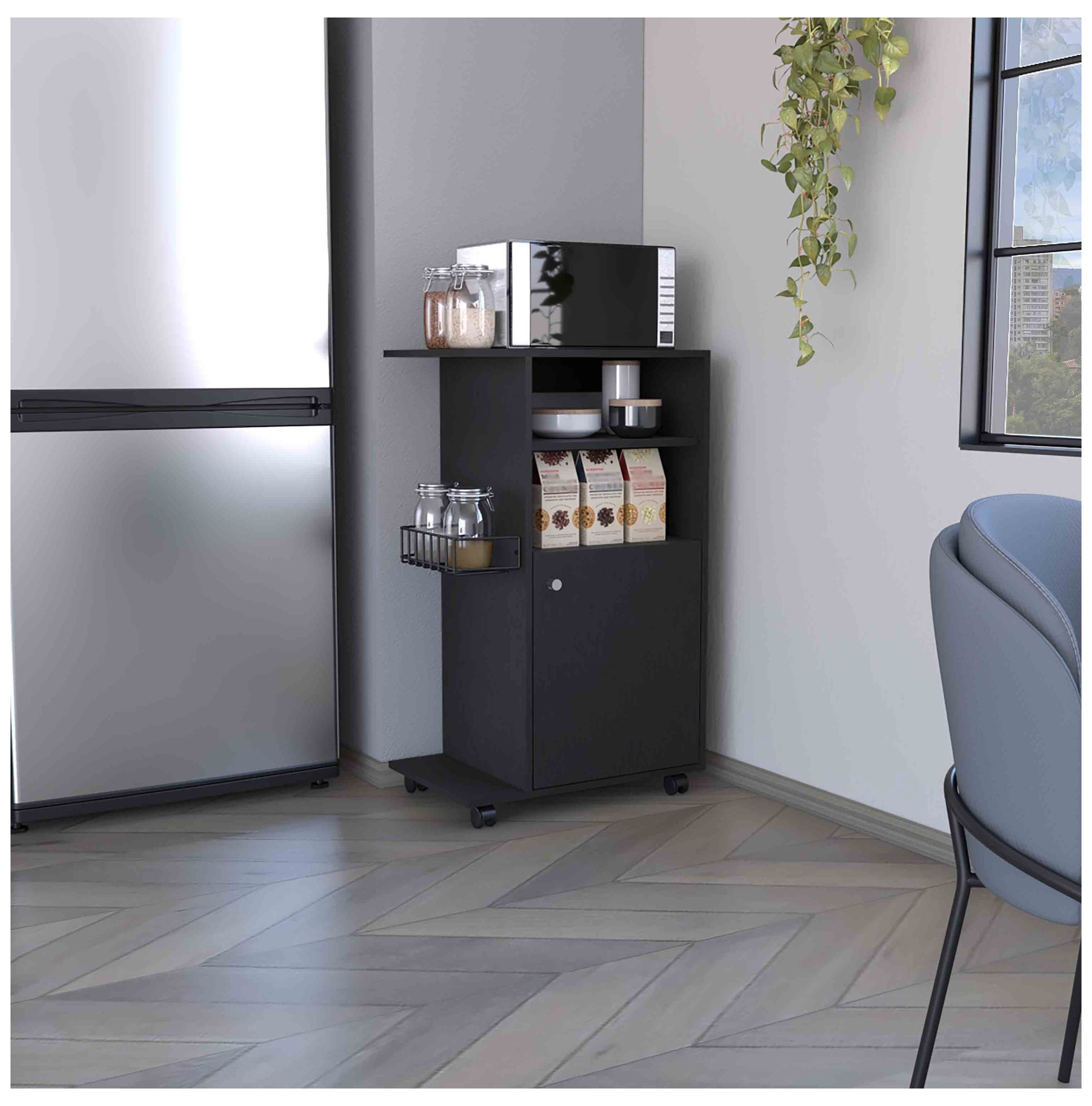 Kitchen Cart with Doors & Casters, 27.96'' Microwave Stand - Black ...