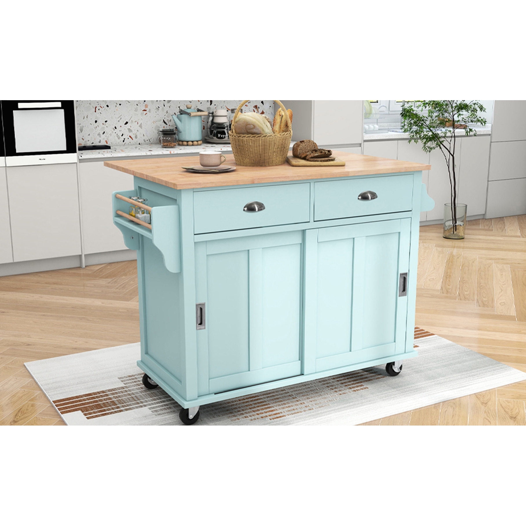 Kitchen Cart with Drop - Leaf and Barn Door | Ideal for Meal ...