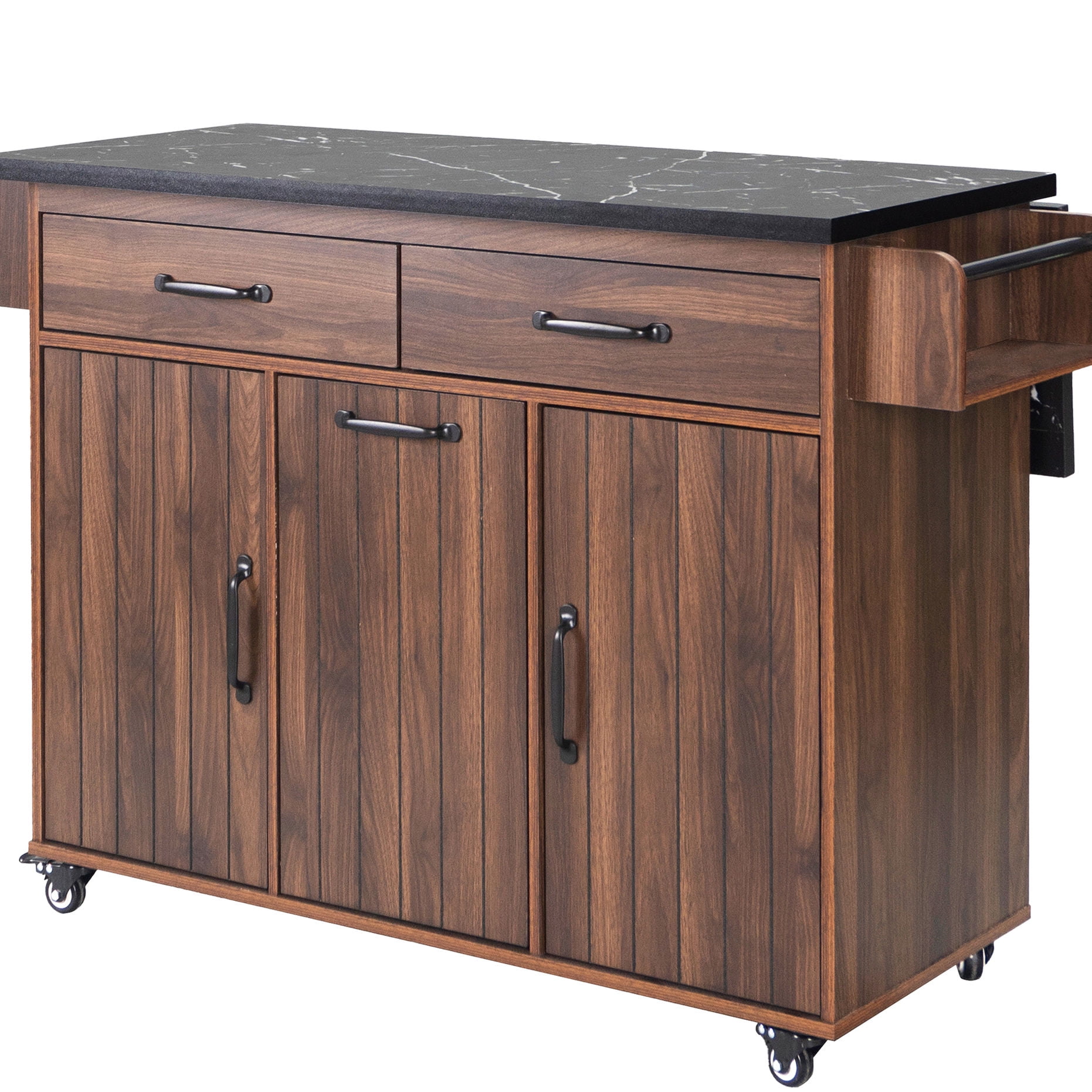 Kitchen Cart with Spice Rack and Drop Leaf | 5 Universal Wheels for ...