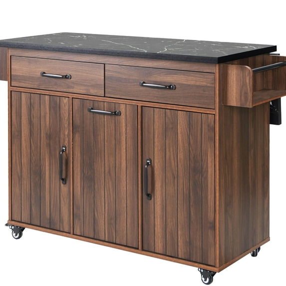 Kitchen Cart with Spice Rack and Drop Leaf | 5 Universal Wheels for ...