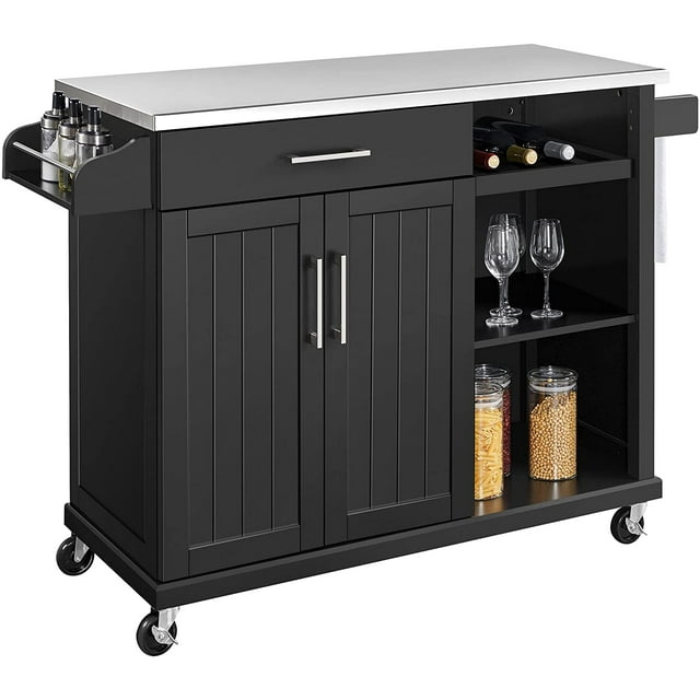Kitchen Cart with Stainless Steel Top and Storage Cabinet, Kitchen ...