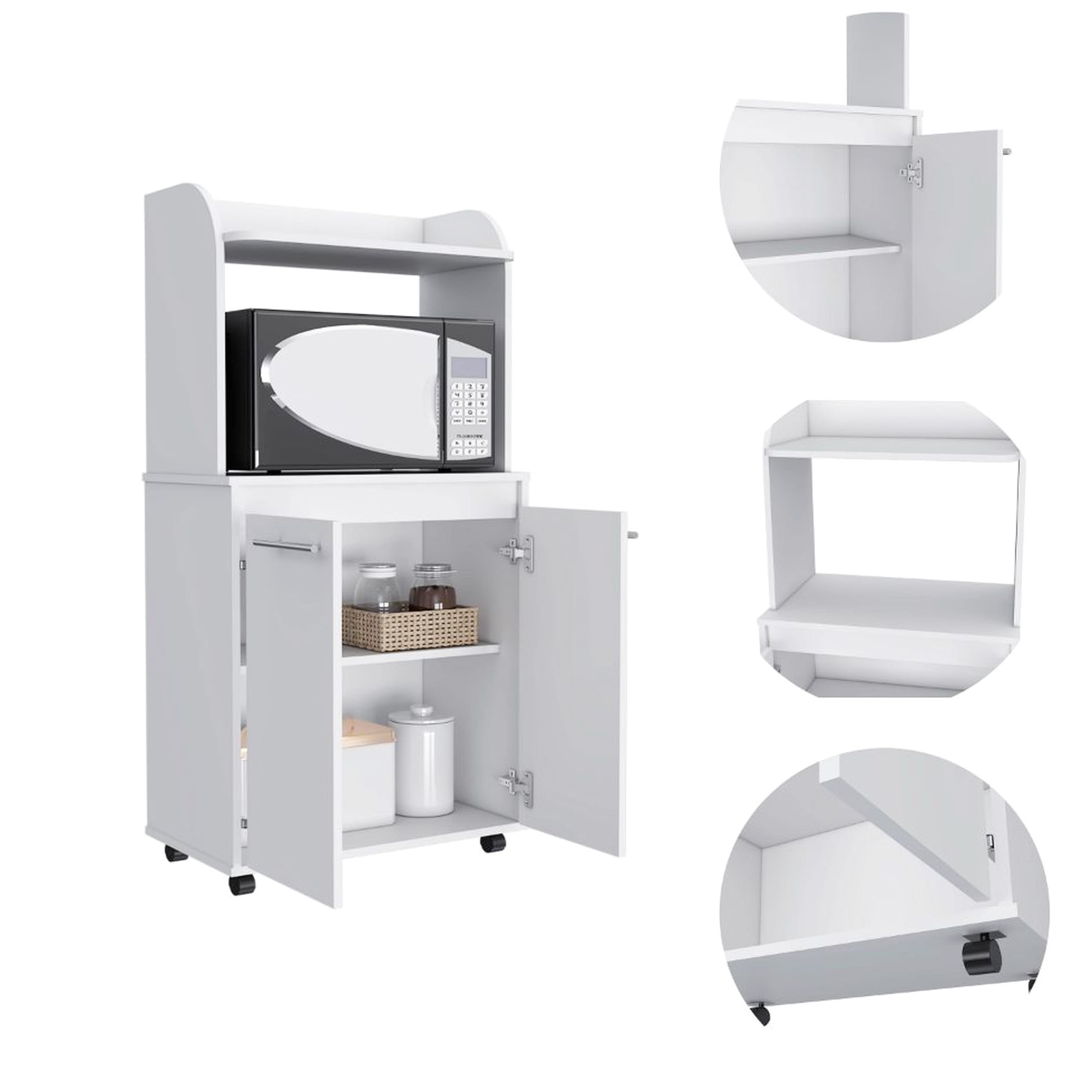 Kitchen Cart - White, Double Door Cabinet For Keeping Stuff, One Open ...
