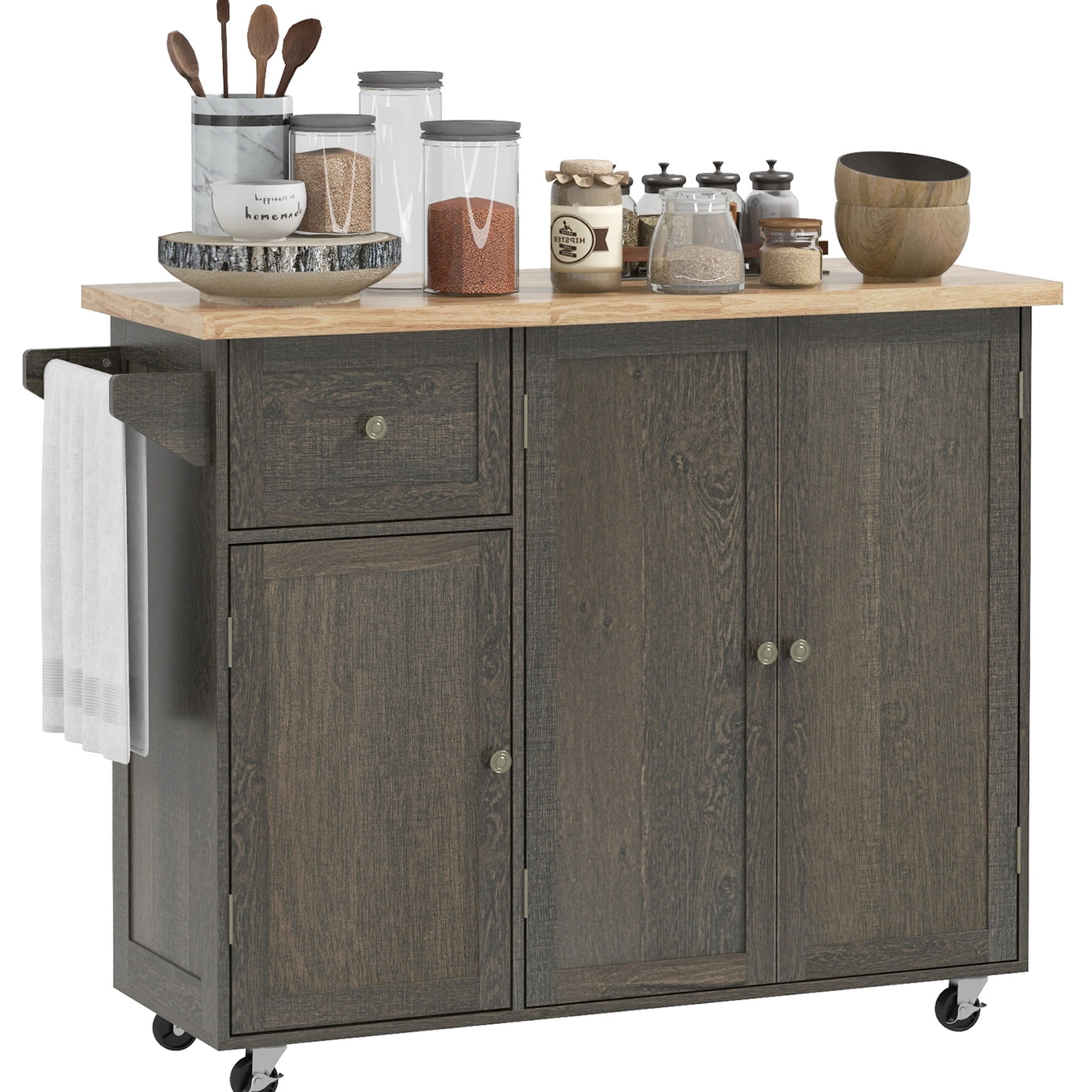 Kitchen Cart for Food Preparation / With Rubberwood Cutting Surface, 7 ...