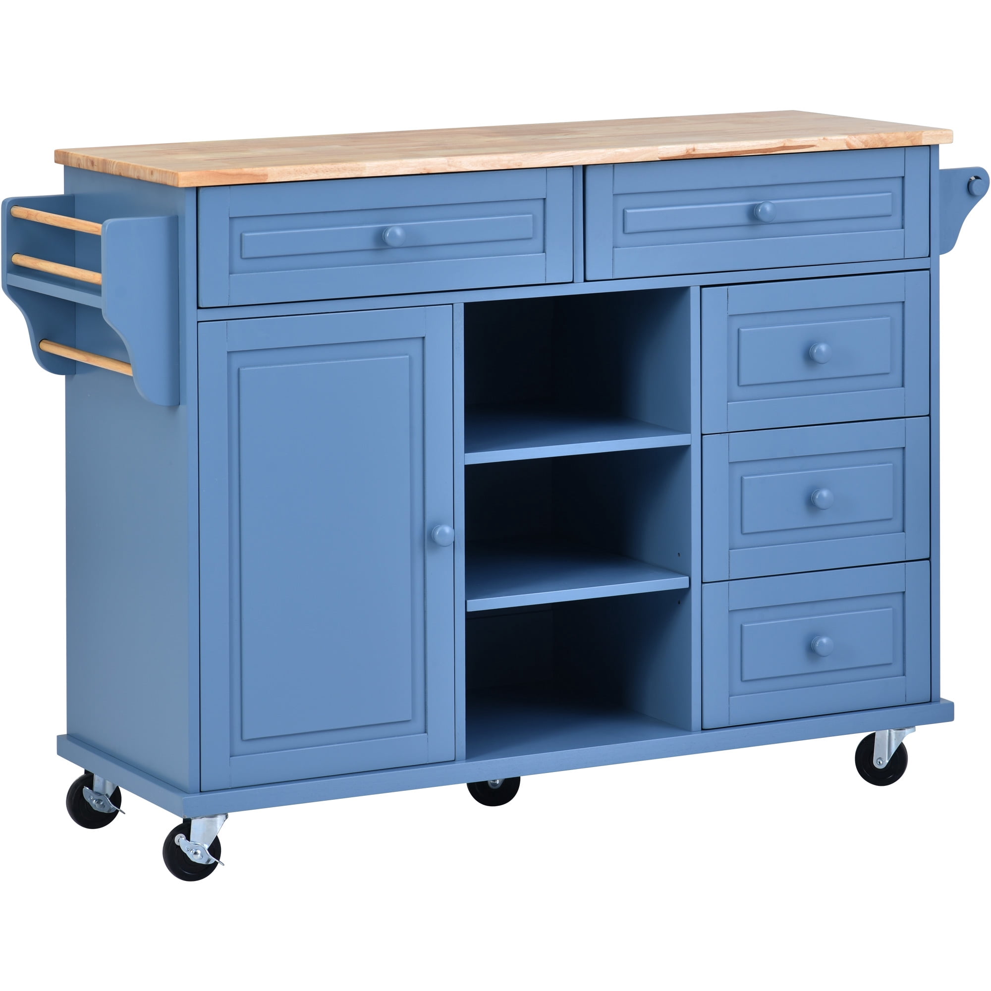 Kitchen Cart with Rubber Wood Desktop Rolling Mobile Kitchen Island ...