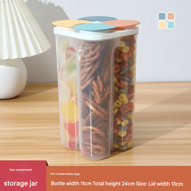 Kitchen Cereals Plastic Storage Box 4 Grids Cereals Sealed Jar Food ...