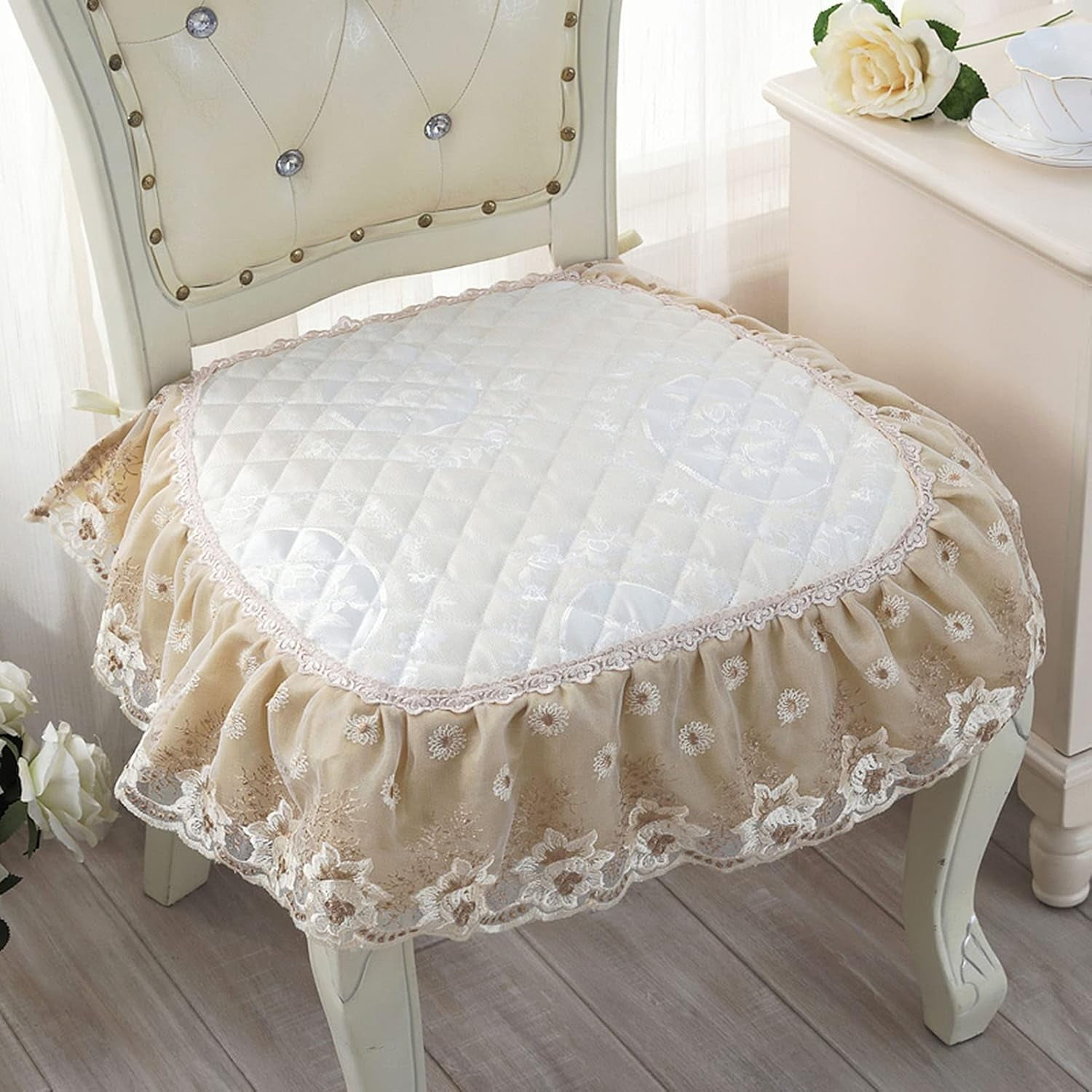 Kitchen Chair Cushions for Dining Room,Lace Ruffled Chair Cushion and ...