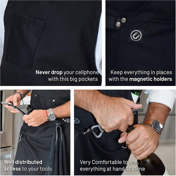 Kitchen Chef Apron for Men and Women with Pockets, Professional, Made ...