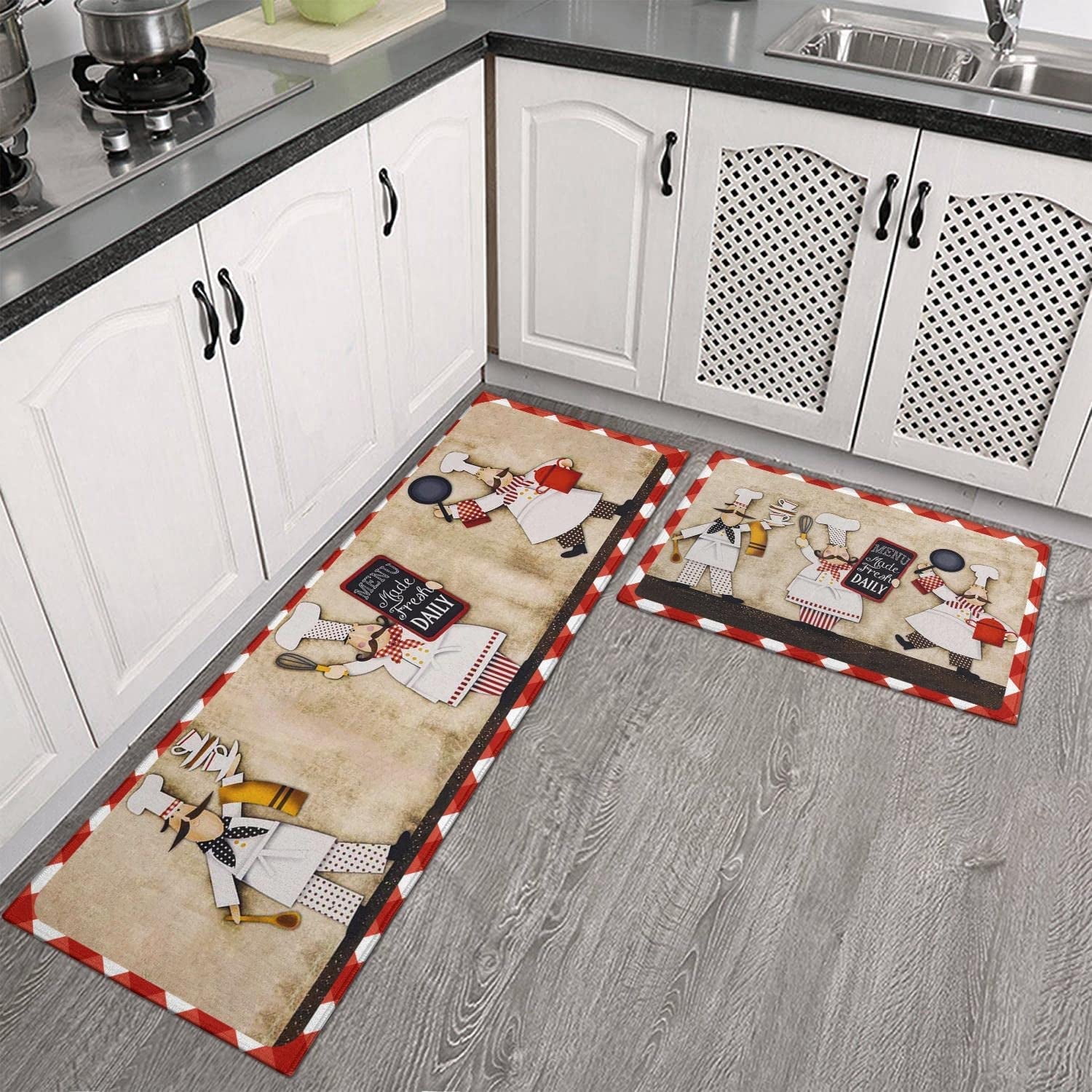 Kitchen Chef Design Mat Set of 2 Non Slip Kitchen Runner Rug Throw Rugs ...