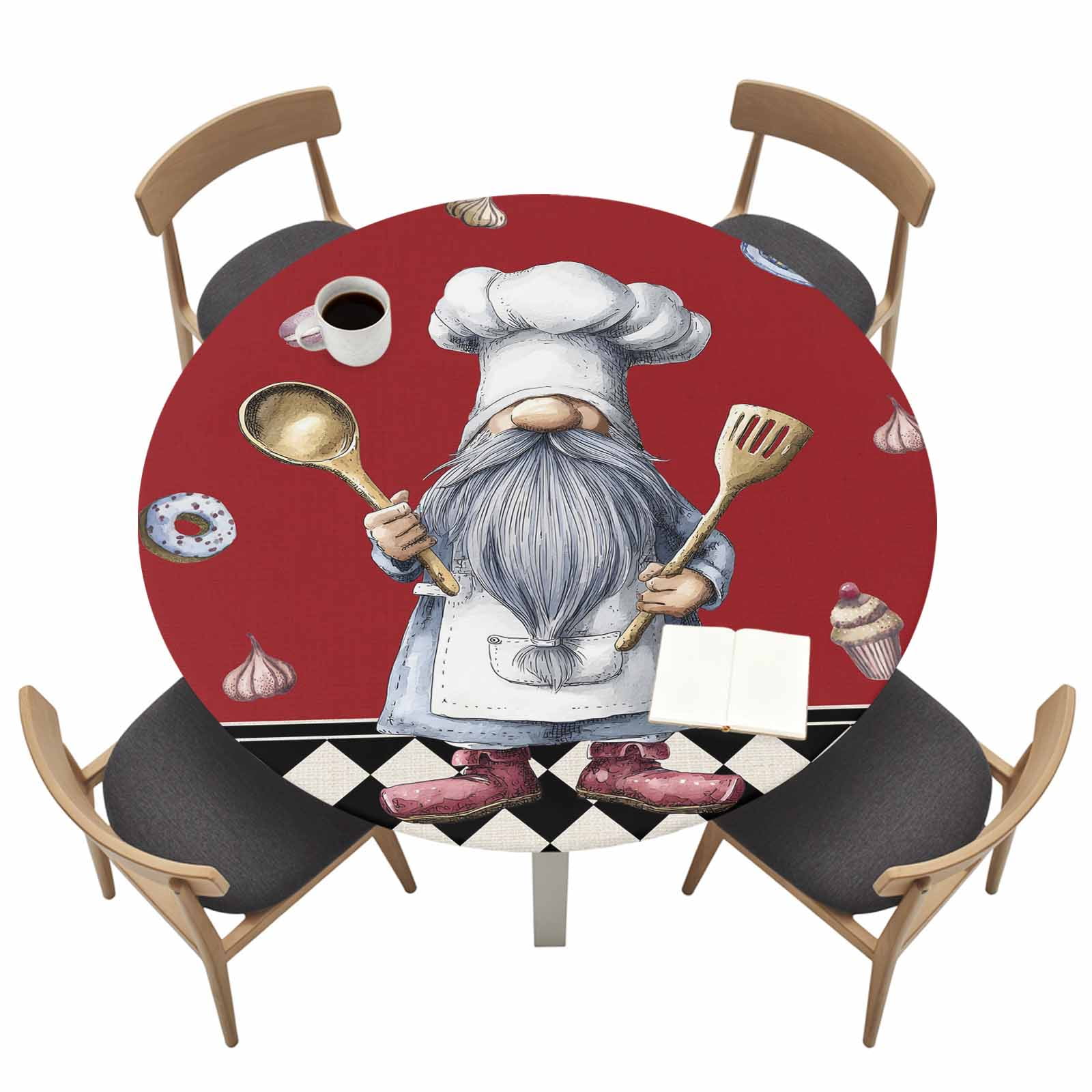 Kitchen Chef Dwarf Round Fitted Tablecloth with Elastic Edge Desserts ...