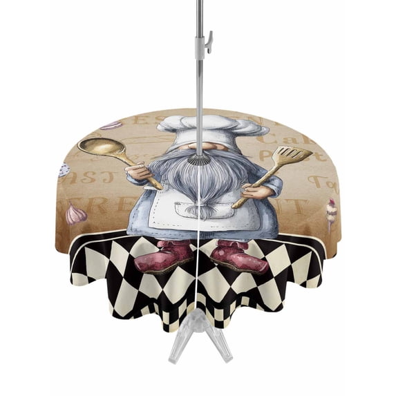 Kitchen Chef Dwarf Round Outdoor Tablecloth with Umbrella Hole Desserts ...