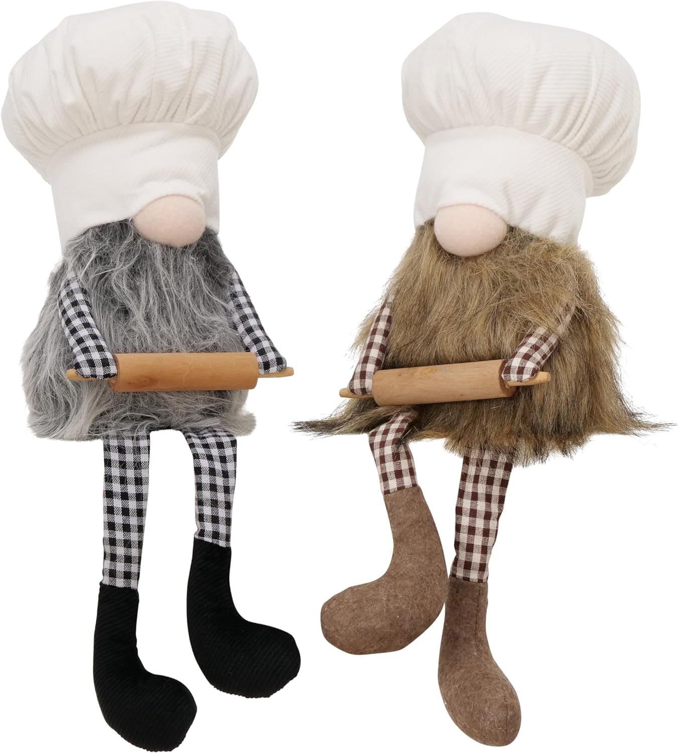 Kitchen Chef Gnomes, Set of 2, Dangle Leg Shelf Sitters, Black and ...