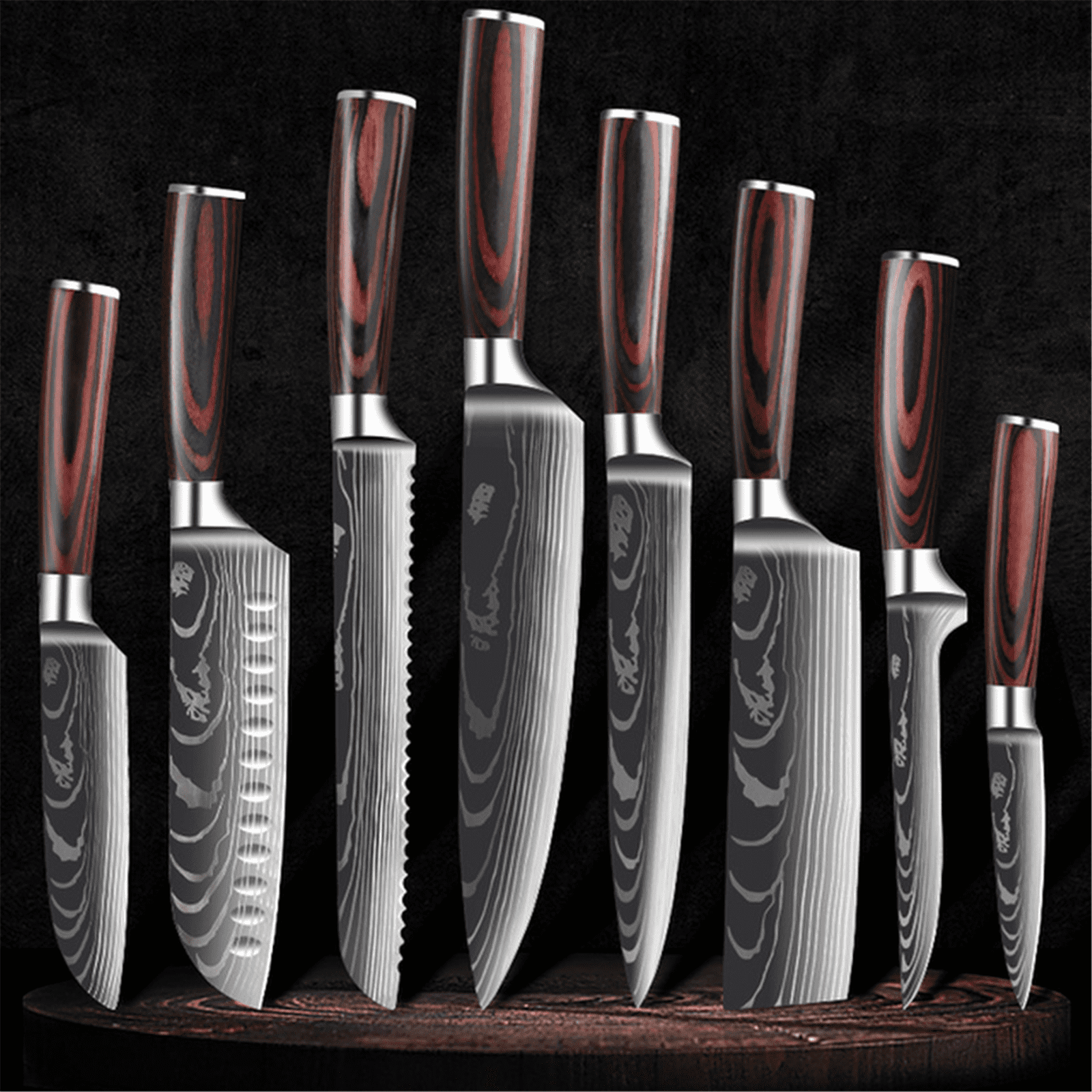 "Kitchen Cutting Chef Knife Set, 8 pc Japanese Knives 440A Stainless ...