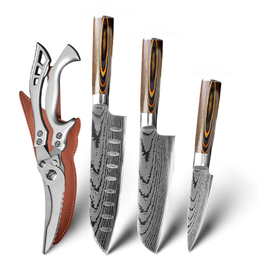 Kitchen Chef Knives Set with Chicken Shear,High Carbon Stainless Steel Slicing Knife Set of 3pcs ...