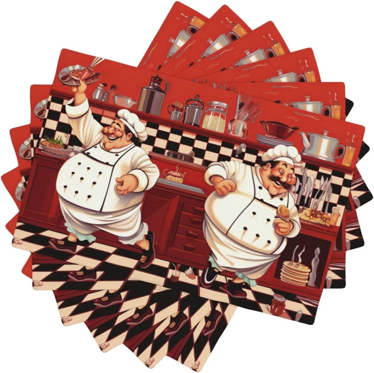 Kitchen Chef Table Placemats Set of 6 Abstract Funny Chef Kitchen Cook ...