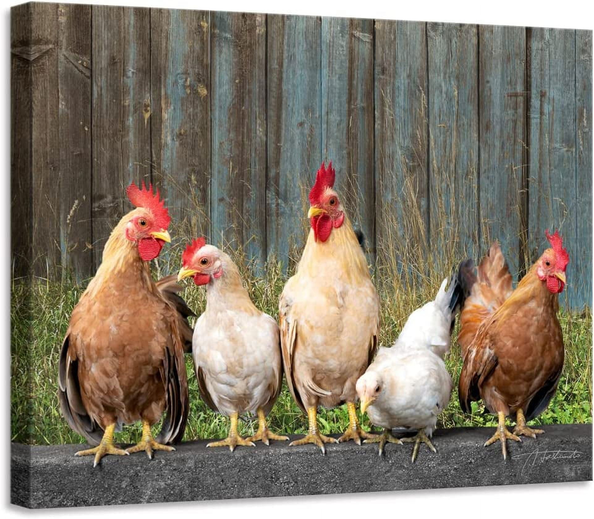 Kitchen Chicken Wall Art Farm Rooster Picture on Canvas for Farmhouse ...