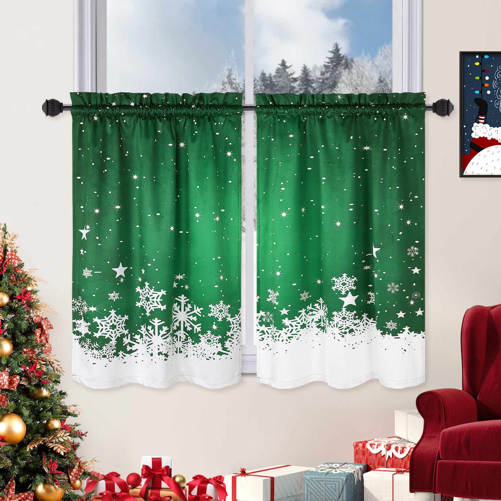 Kitchen Christmas Curtains, Velvet Curtain Set for Kitchen Windows, Flo ...