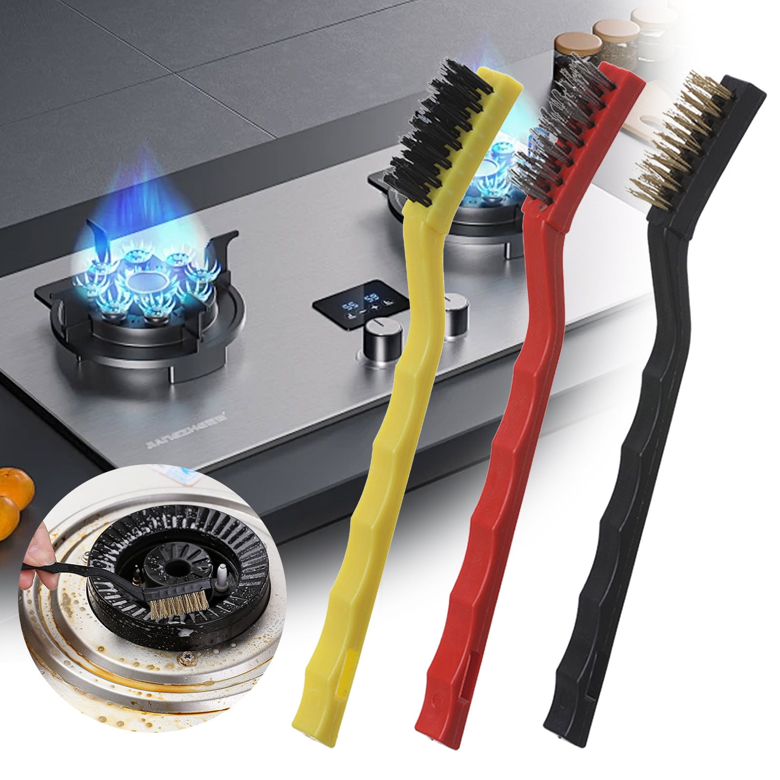 Kitchen Cleaning Brush Set | Stainless Steel Brass Nylon Scrub Brushes ...