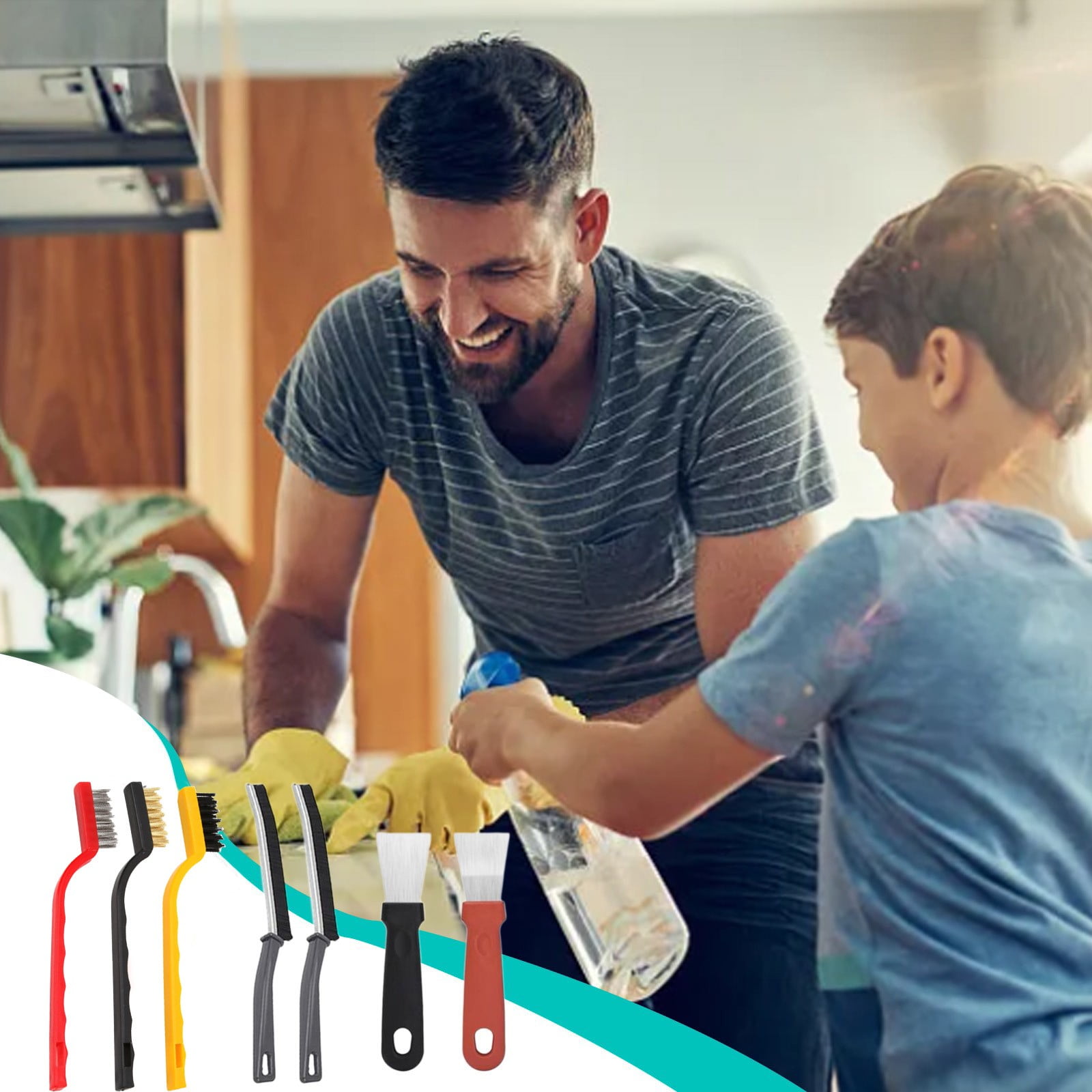 Kitchen Cleaning Tool Set, 7-Piece Hard-Bristled Crevice Cleaning Brush ...