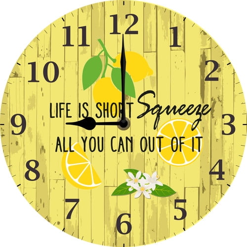 Kitchen Clocks Lemon Wall Clock Inspirational Quote Life is Short ...
