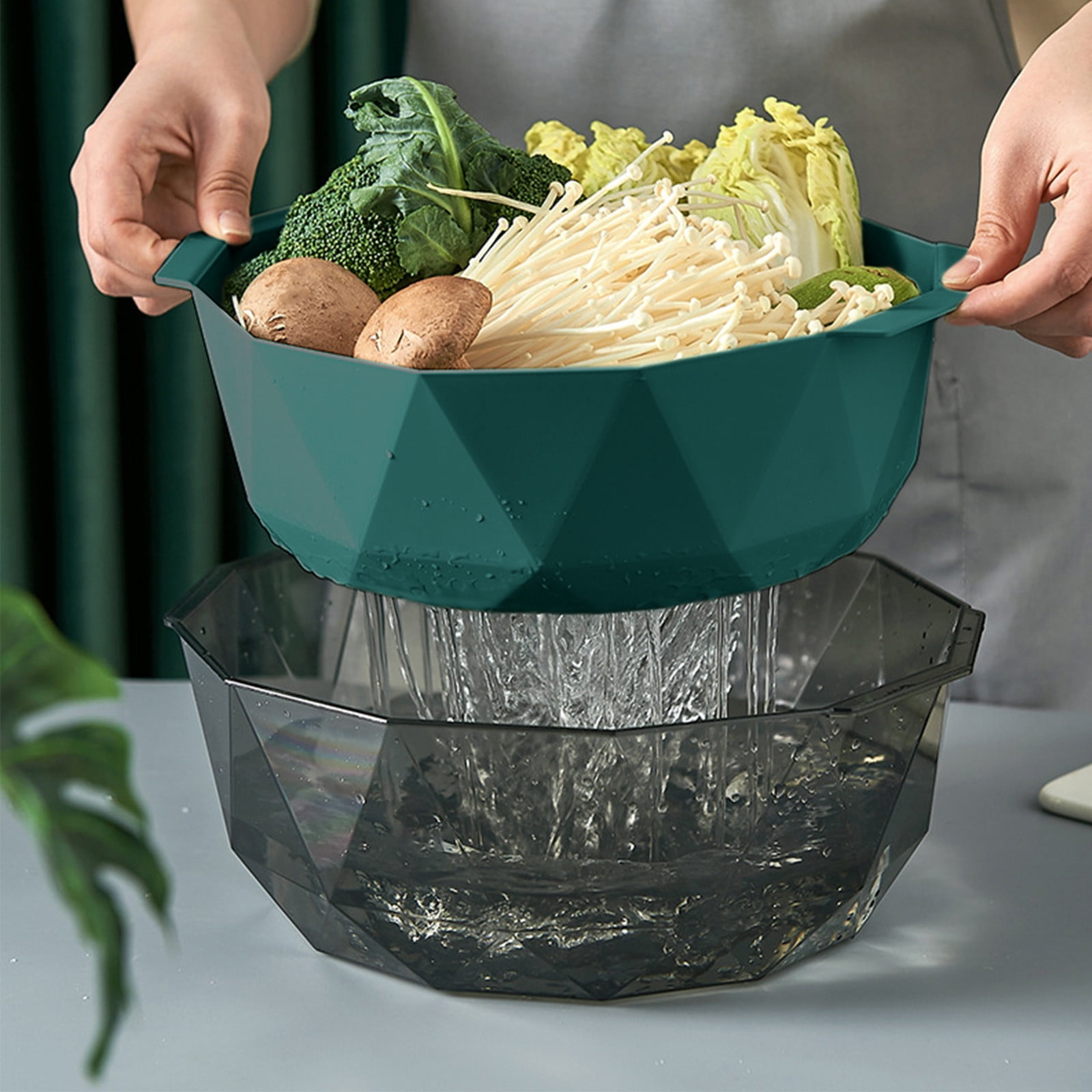Kitchen Colanders Bowl Set, 2 in 1 Fruit Vegetable Washing Food ...