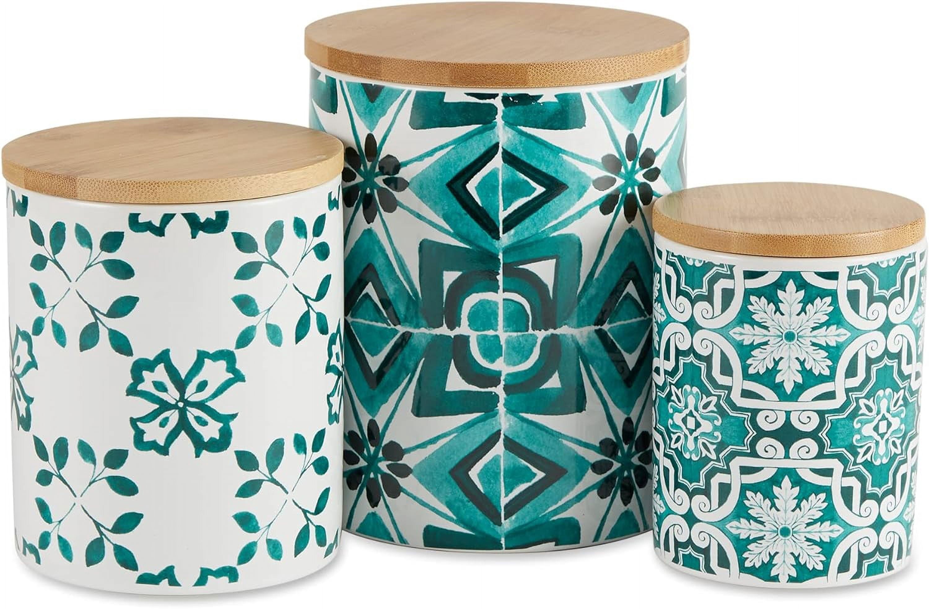 Kitchen Collection Ceramic, Canister Set, 4.5 Cup/3 Cup/1.25 Cup, Teal ...