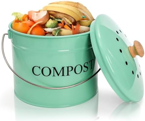 Kitchen Compost Bin, 1 Gallon Countertop Food Waste Container, Odorless ...