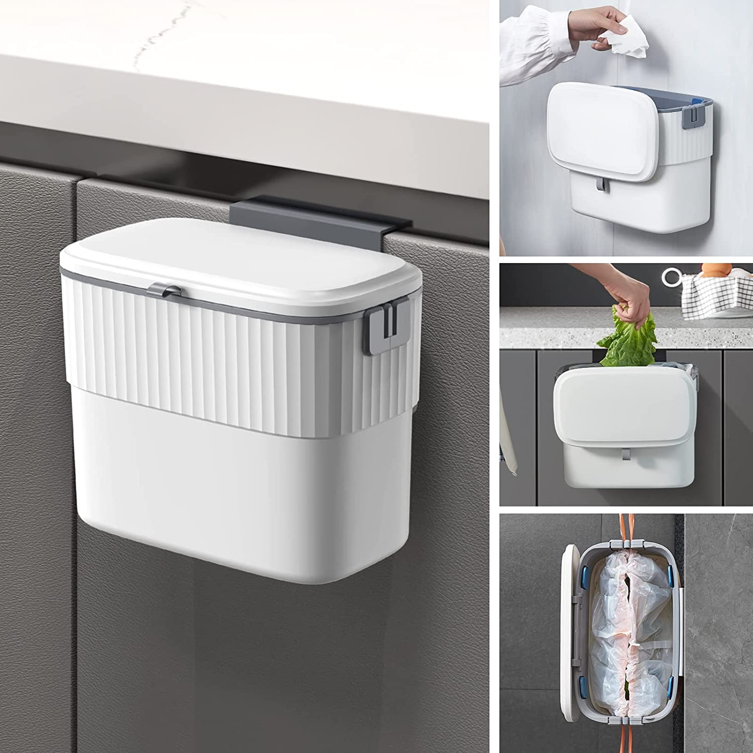 Kitchen Compost Bin with Lid 1.8 Gallon Hanging Trash Can with Lid, 7 ...