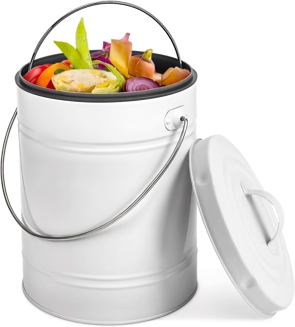 Kitchen Compost Bin with Airflow Lid, 1.3 Gallon Metal Countertop ...