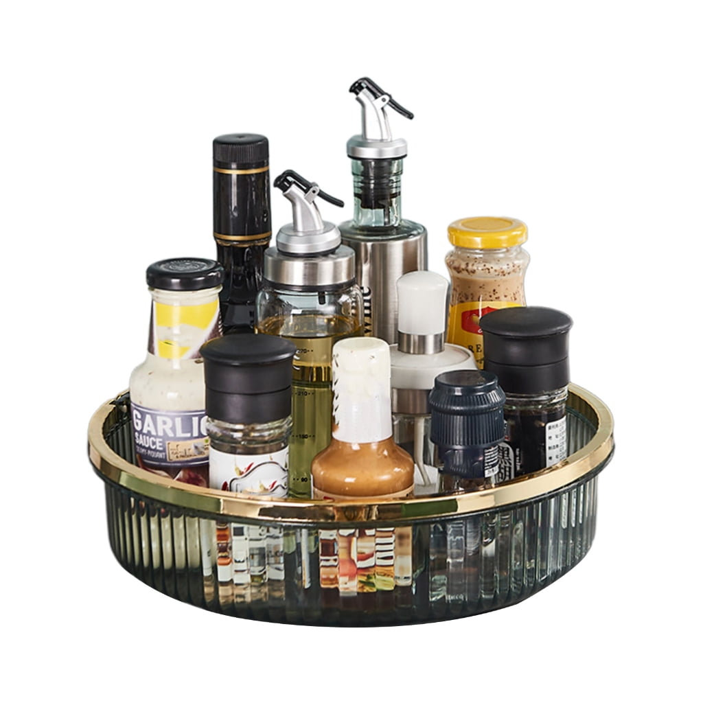 Kitchen Condiment Storage Rack Clear Turntable Organizer for Cabinet ...