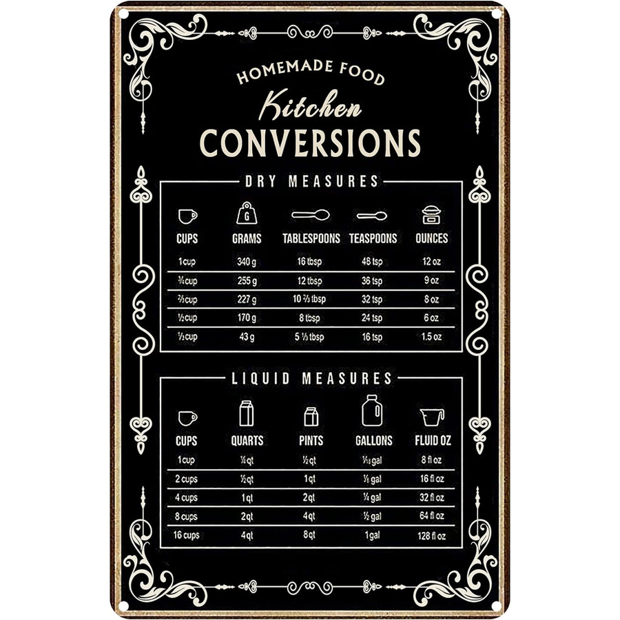 Kitchen Conversion Chart Metal Aluminum Baking Signs Wall Decor Vintage ...