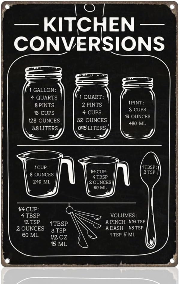 Kitchen Conversion Chart Tin Sign Retro Metal Wall Decor 8" x 12 ...