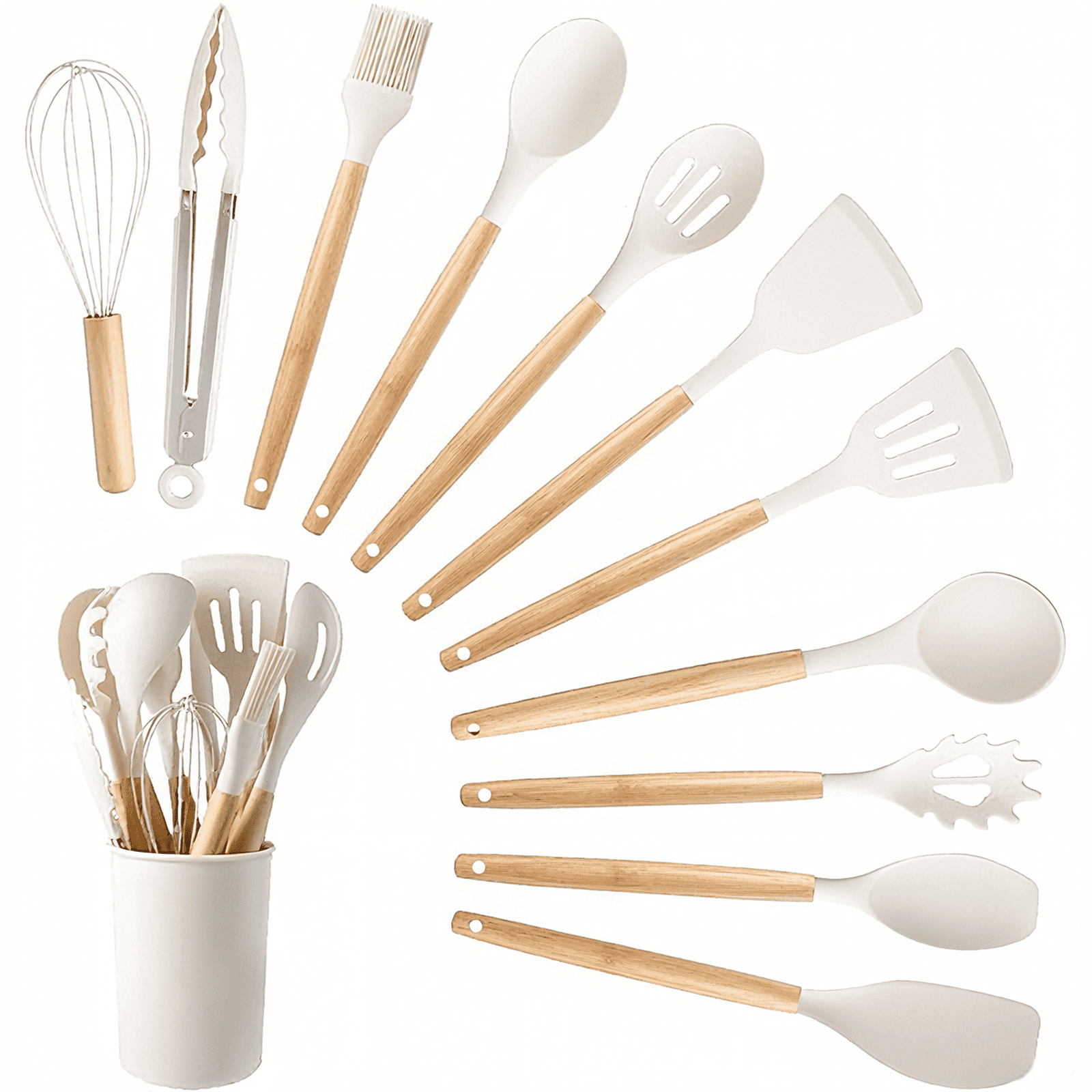 Kitchen Utensils Set of 12, Silicone Cooking Utensils with Non-Slip ...