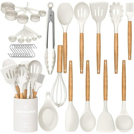 33 PCS Silicone Kitchen Utensils Set, Chef Heat Resistant Cooking ...