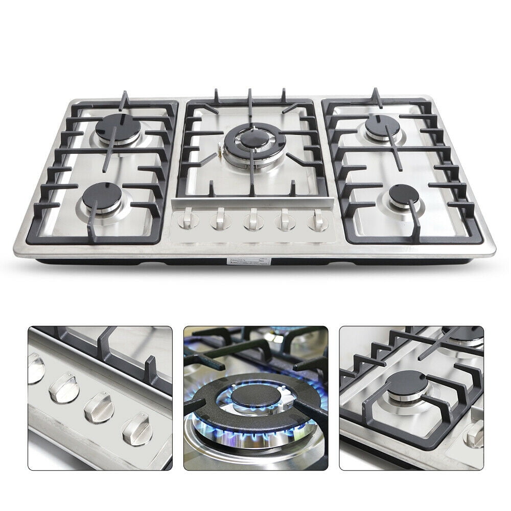 "34"" Kitchen Cooktop, Stainless Steel Built-In Stove, 5 Burner NG/LPG ...