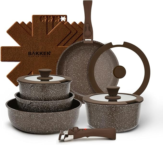 Pots & Pans Set Non Stick Ceramic-Granite – 14-Piece Cookware with ...