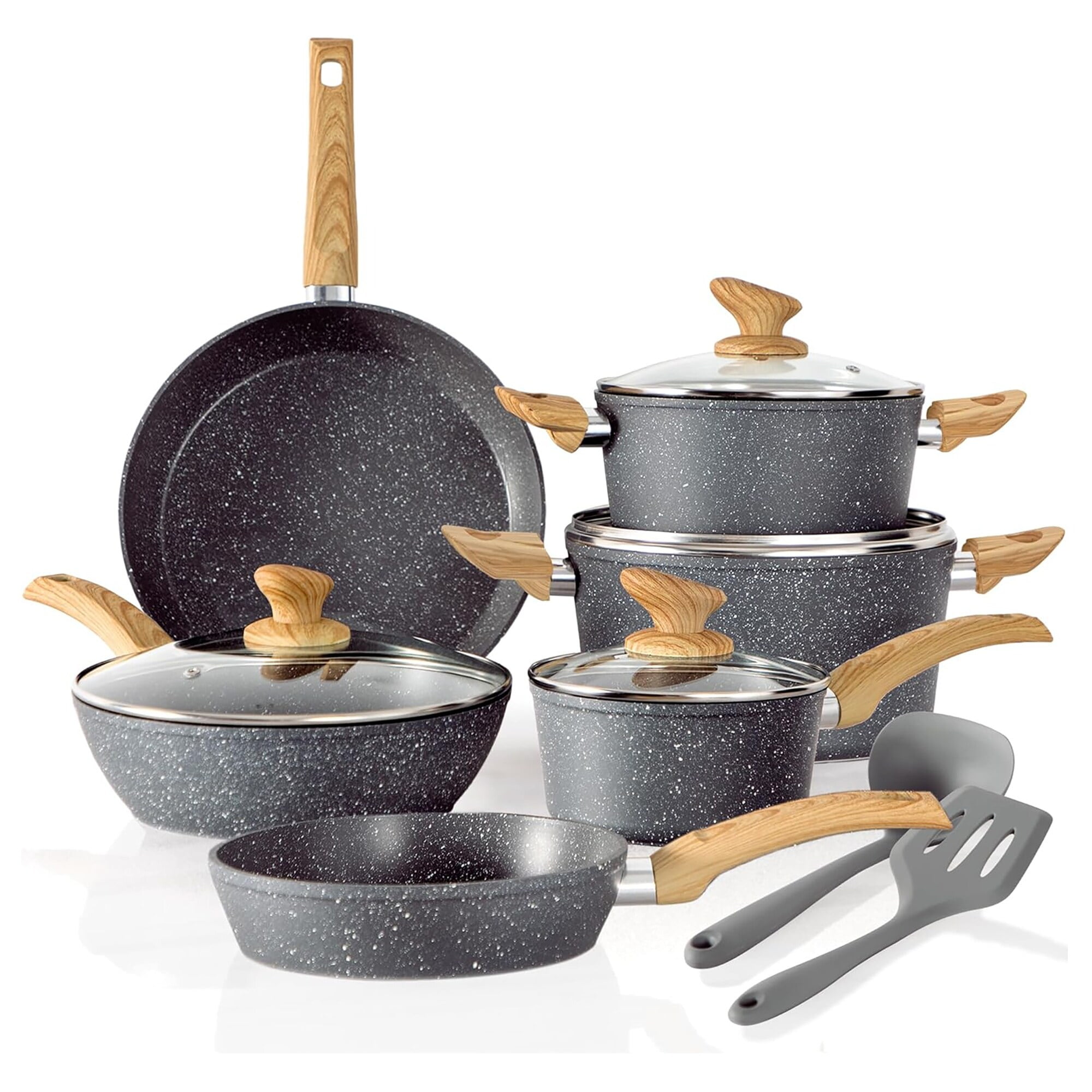 Kitchen Cookware Sets Nonstick, 12 Piece Pots and Pans Set Granite ...