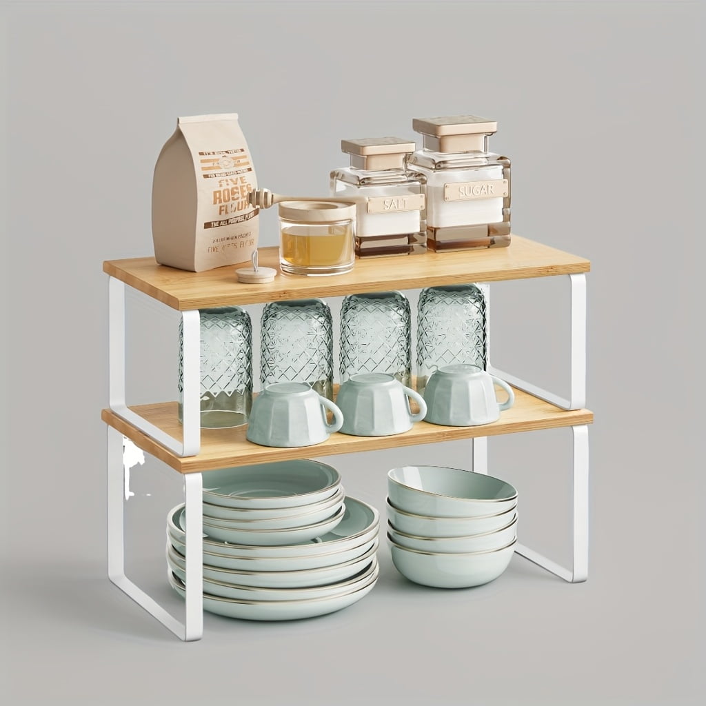Kitchen Counter Shelves Set of 2 - Stackable Cabinet Organizer Shelf ...