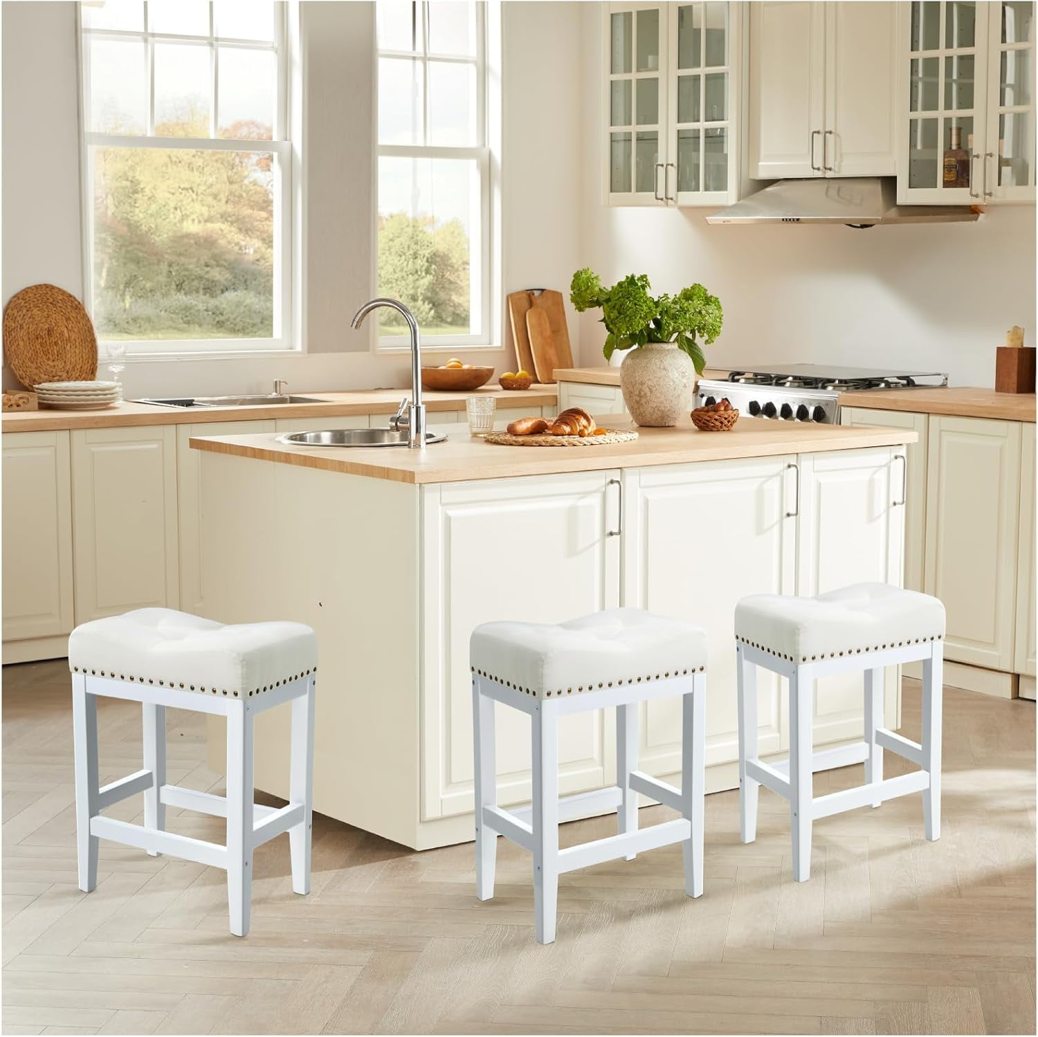 Kitchen Counter Stool 24 Inch Barstools Wood Stools Fabric Kitchen ...