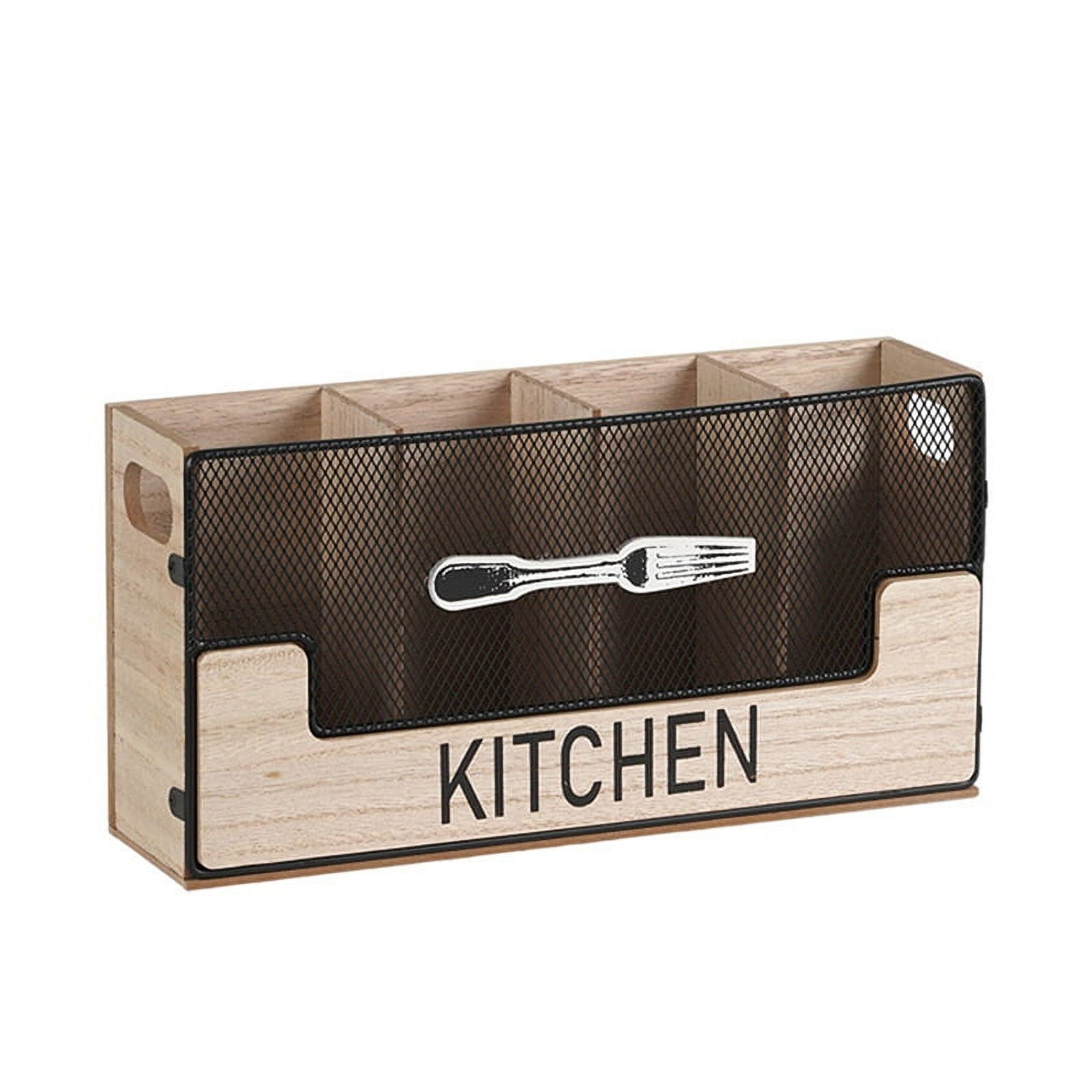 Kitchen Counter Utensil Holder Metal Paired with Wood Flatware ...