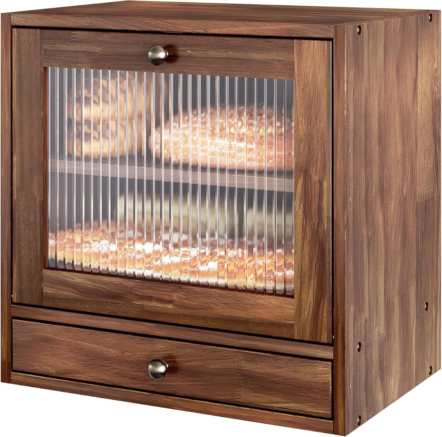 Kitchen Countertop Bread Box Wooden Storage Container with Drawer ...