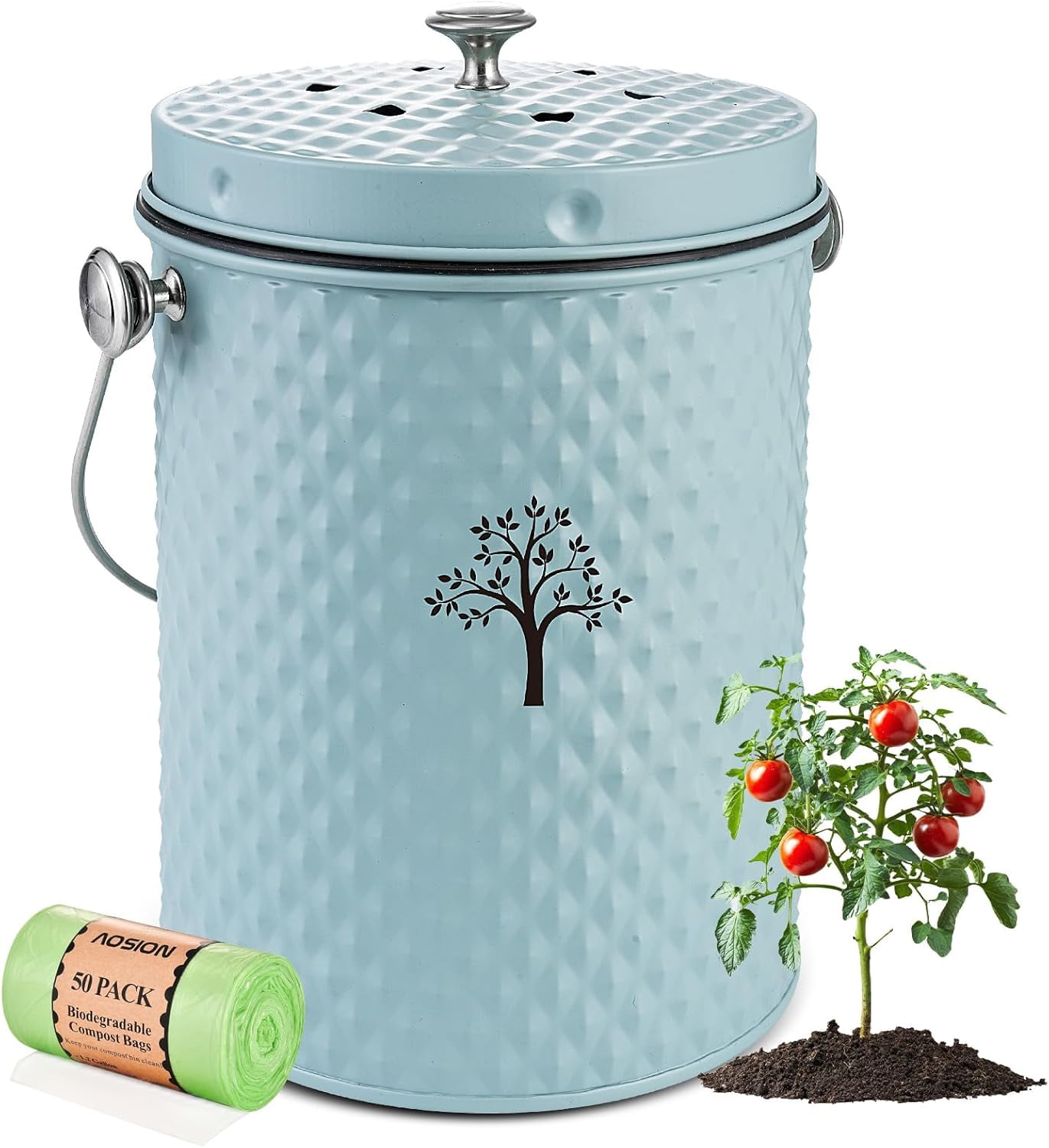 Kitchen Countertop Compost Bin, Indoor Compost Bucket with Lid and ...