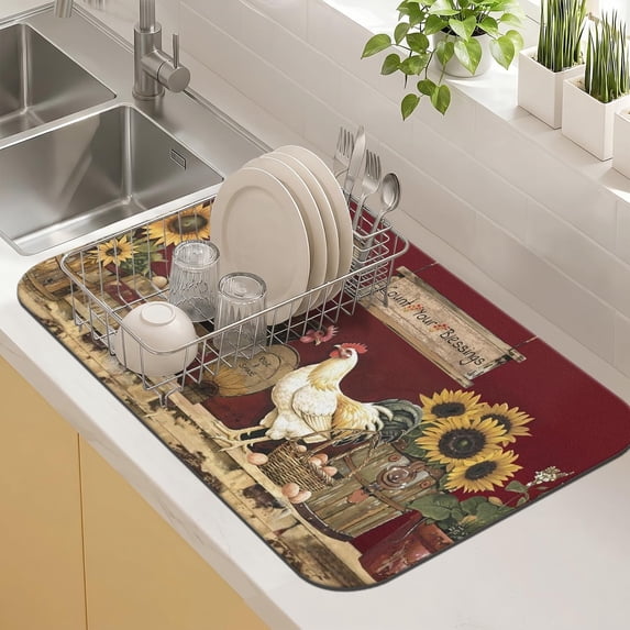 Kitchen Countertop Dish Drying Mat,Super Absorbent Coffee Bar Mat for ...