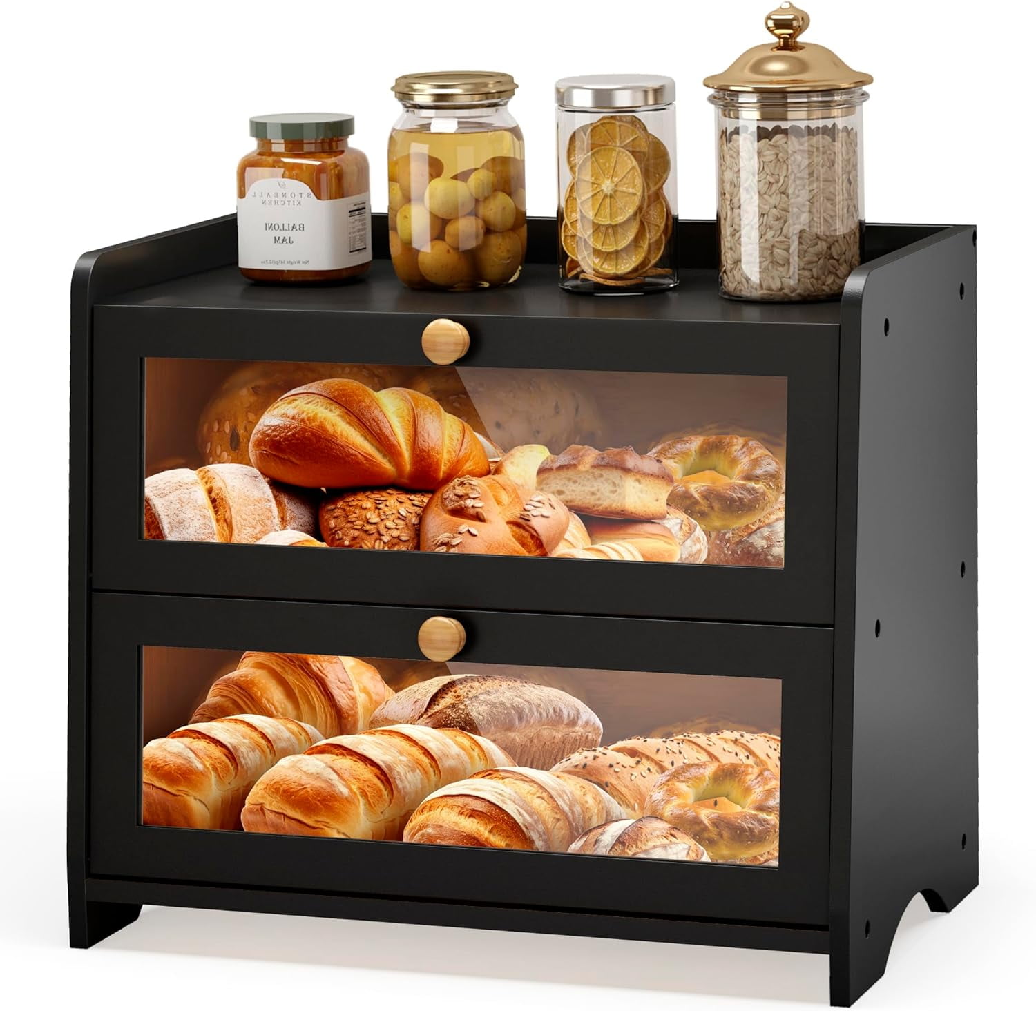 Kitchen Countertop Double Bread Box, Large Bread Box with Window ...