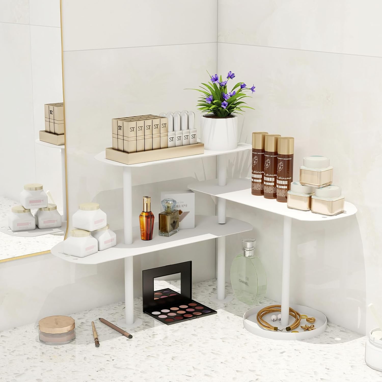 Kitchen Countertop Organizer, 3 Tier Adjustable Metal Corner Shelf for ...
