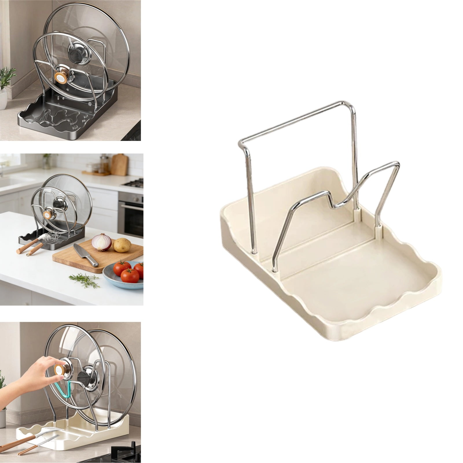 Kitchen Countertop Pot Lid Organizer V Groove Non Slip Holders with ...