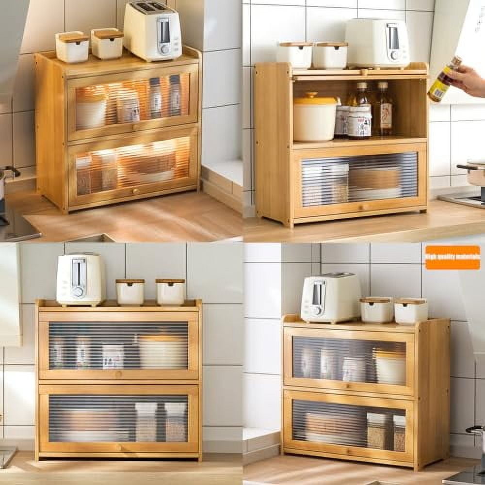 Kitchen Countertop Storage Cabinet, 2-Tier Bamboo Storage Cabinet with ...