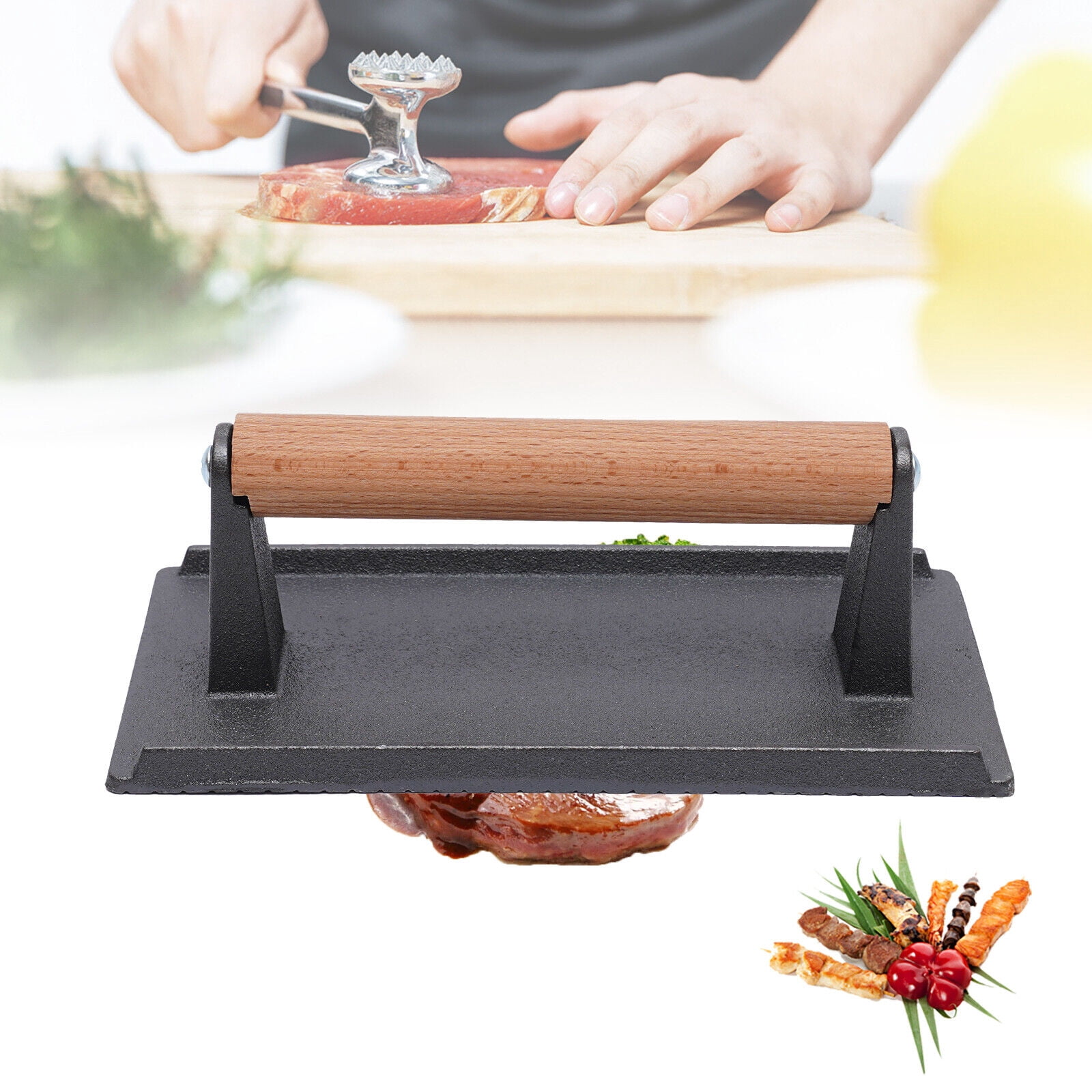 Kitchen Craft Heavy Cast Flat Iron Steak & Burger BBQ Grill Press ...