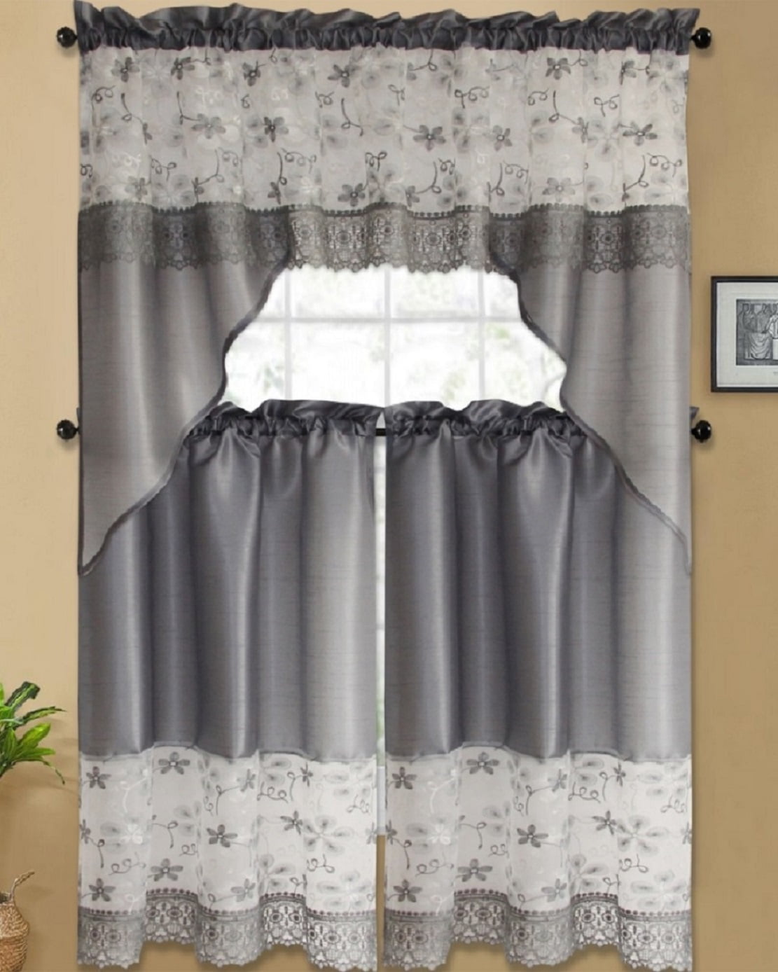 Kitchen Curtain Layla Gray - Walmart.com