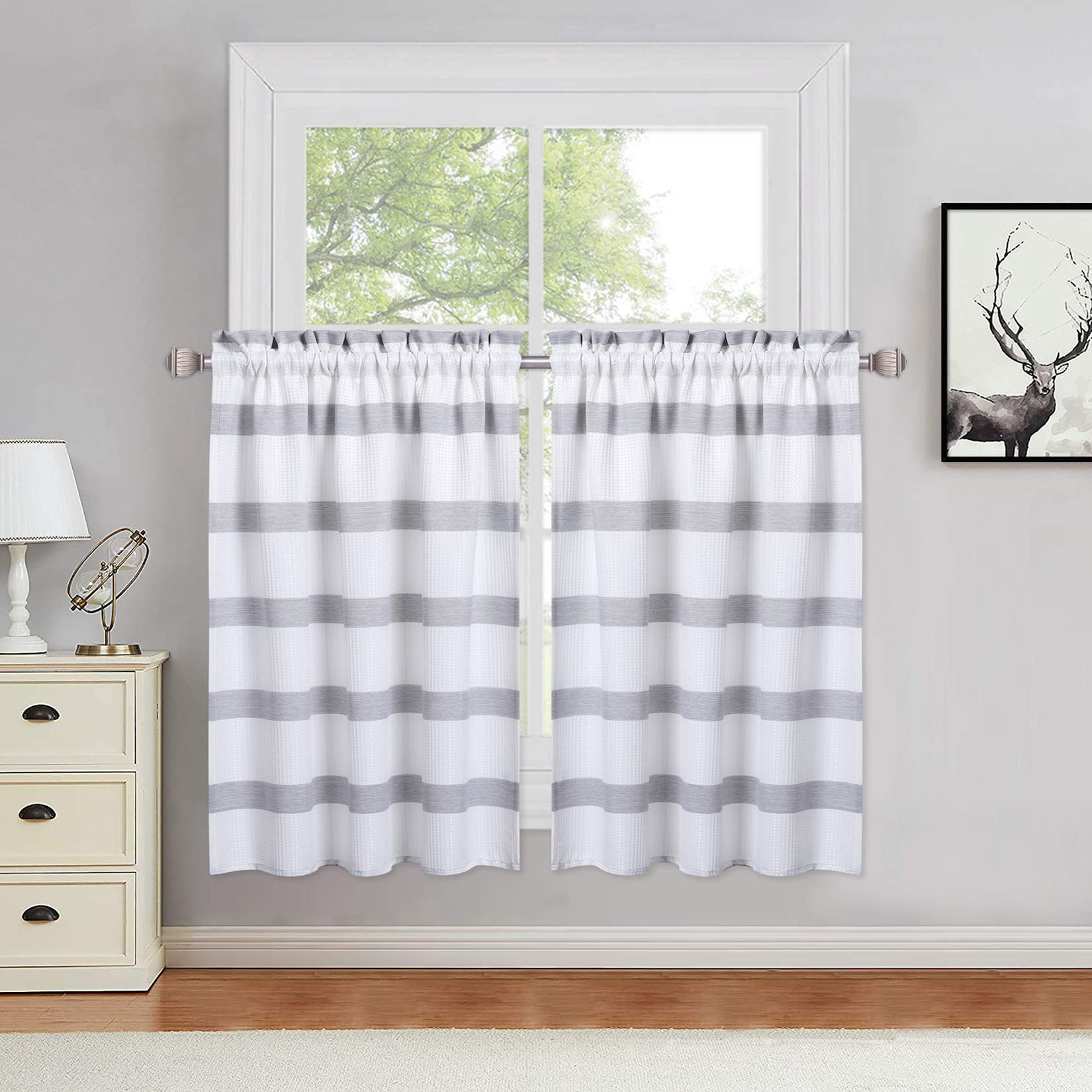 Kitchen Curtain Valance, Grey Waffle Weave Textured Valance Curtains ...