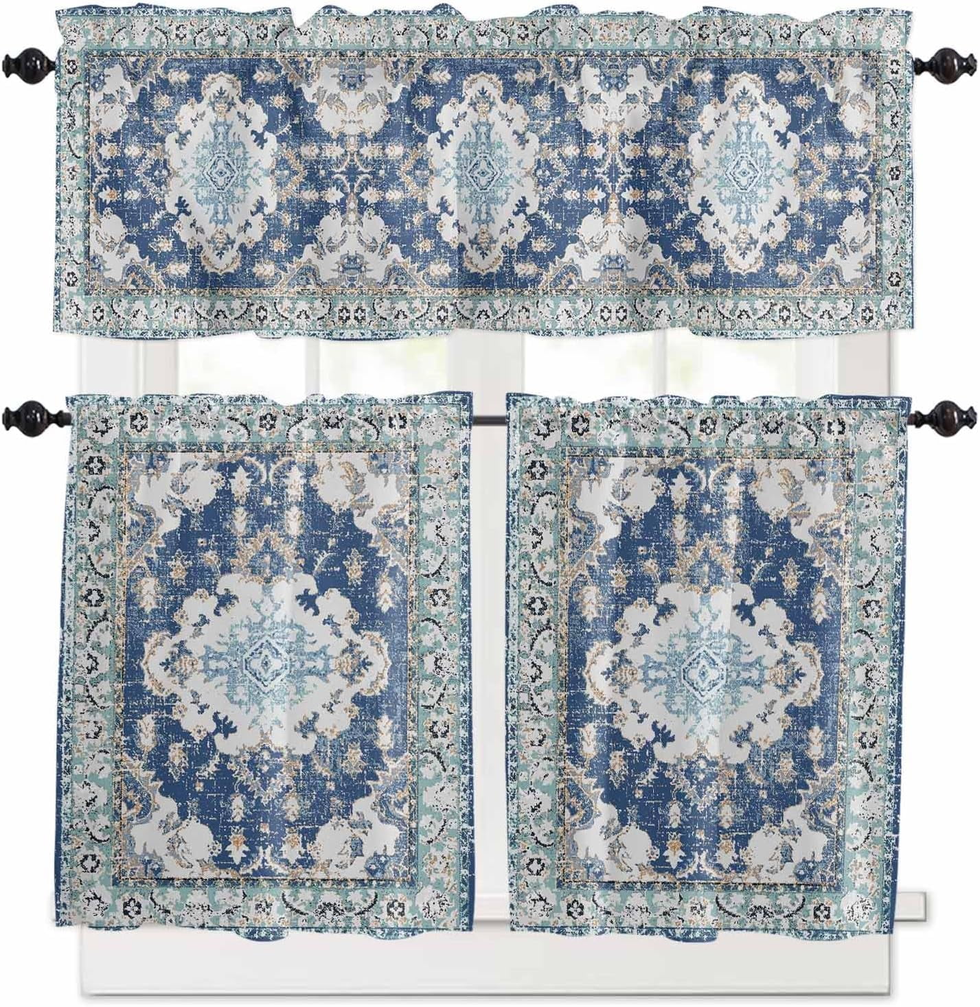 Kitchen Curtain Valance and Tiers Set Boho Bohemia 3 Pc Window ...